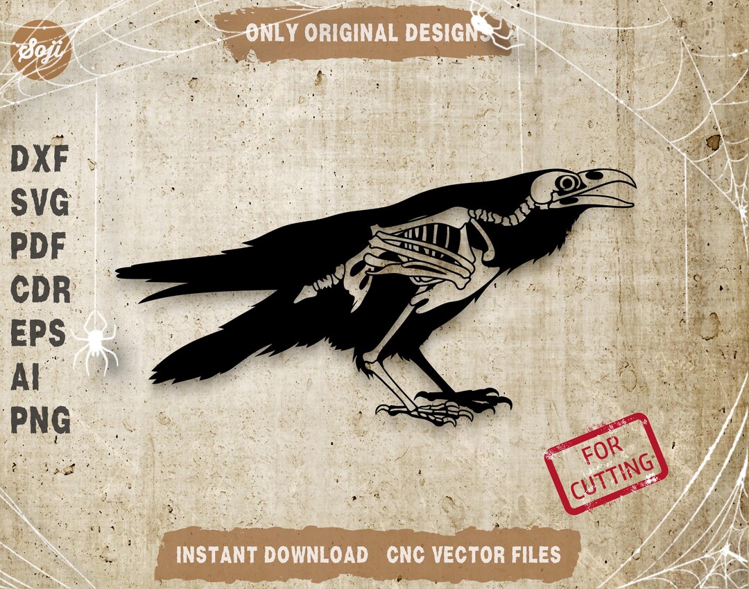 Raven Skeleton Wall Art SVG – Gothic Bird Skull Dxf Cdr Laser Cut ...
