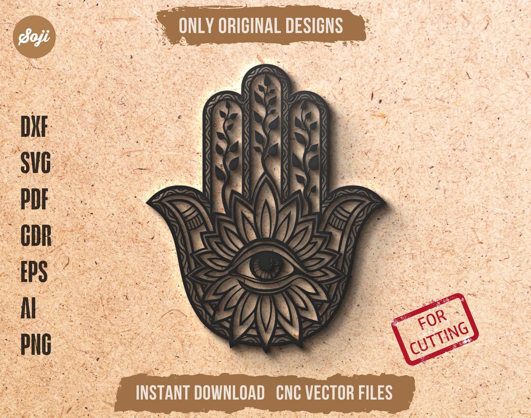 Hamsa Svg Laser Cut Files Mandala Svg Dxf File for Laser Hamsa Hand ...