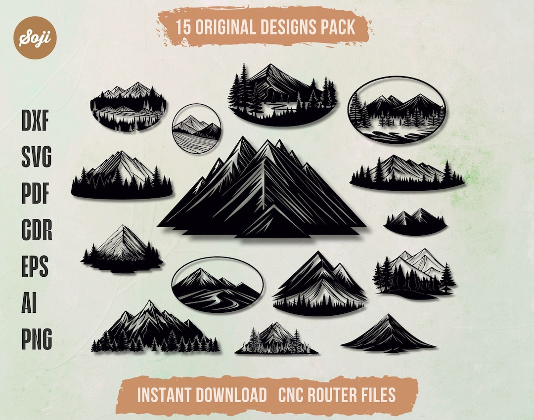 Mountain Svg Bundle Laser Cut Files Mountains Dxf File Cricut Files Cnc Router Files for Cutting ...