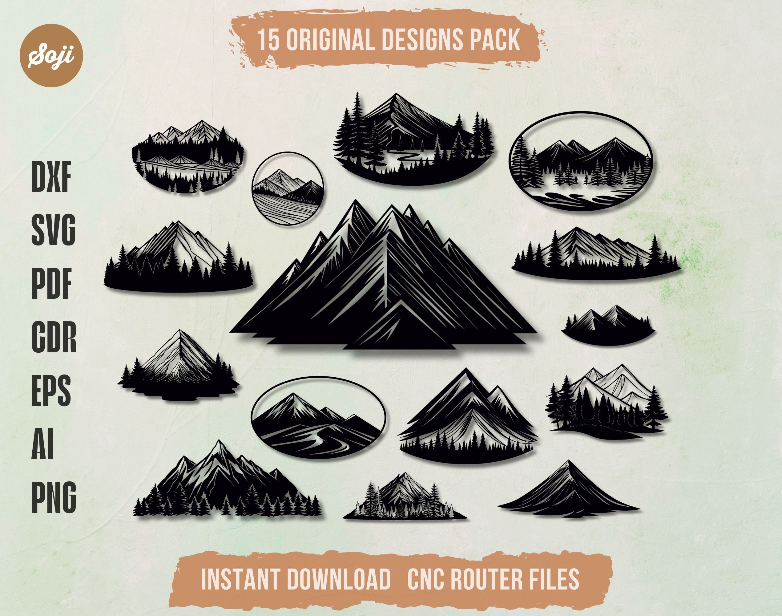 Mountain Svg Bundle Laser Cut Files Mountains Dxf File Cricut Files Cnc ...