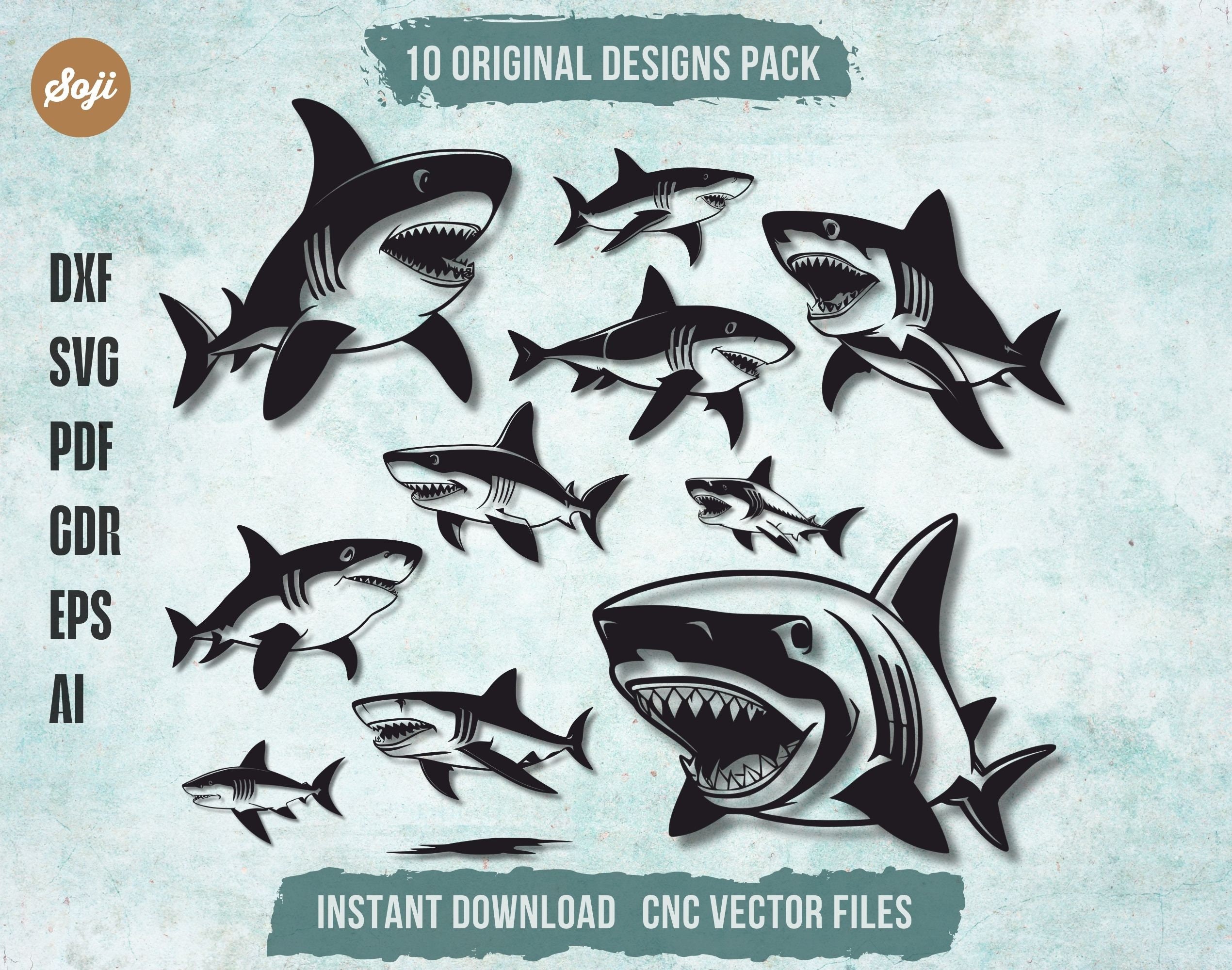 Shark Svg Bundle Laser Cut Files Sharks Dxf File Cricut Files White ...