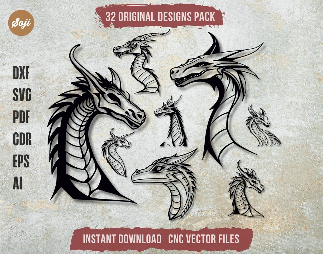 Dragons Svg Bundle Digital Prints Dragon Head Dxf File Bundle Cnc ...