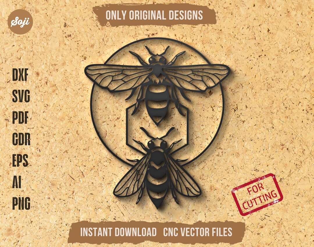 Bee Svg Laser Cut File – Honeybees Svg Dxf Cdr – CNC, Glowforge, Cricut ...