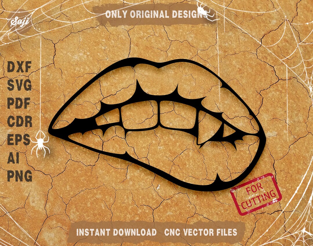 Vampire Lips SVG – Sexy Fanged Mouth Wall Art Dxf Cdr Laser Cut Vector ...