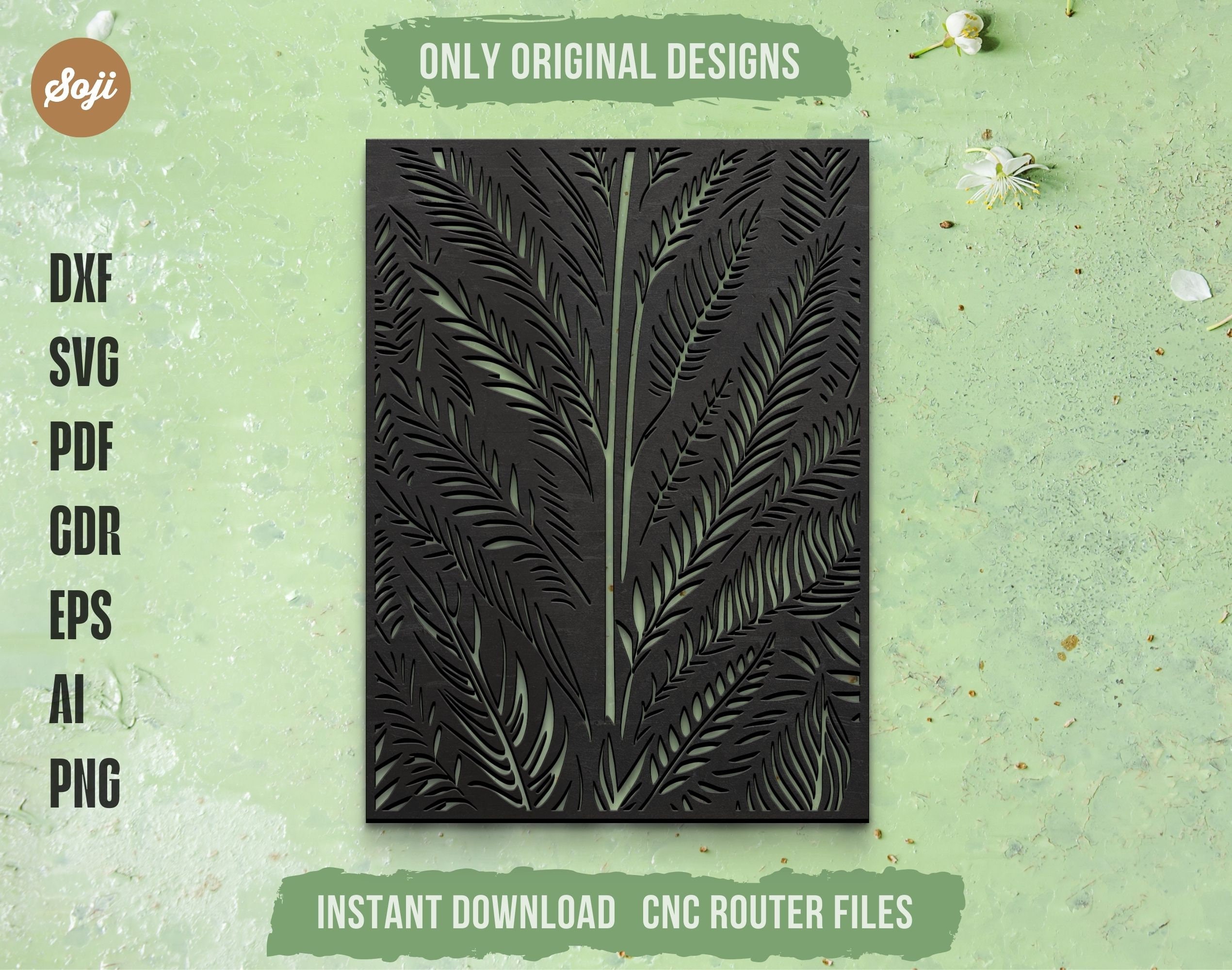 Palm Leaves Panel Svg Laser Cut Files Dxf File Cricut Svg Files Cnc Router Files for Cutting ...