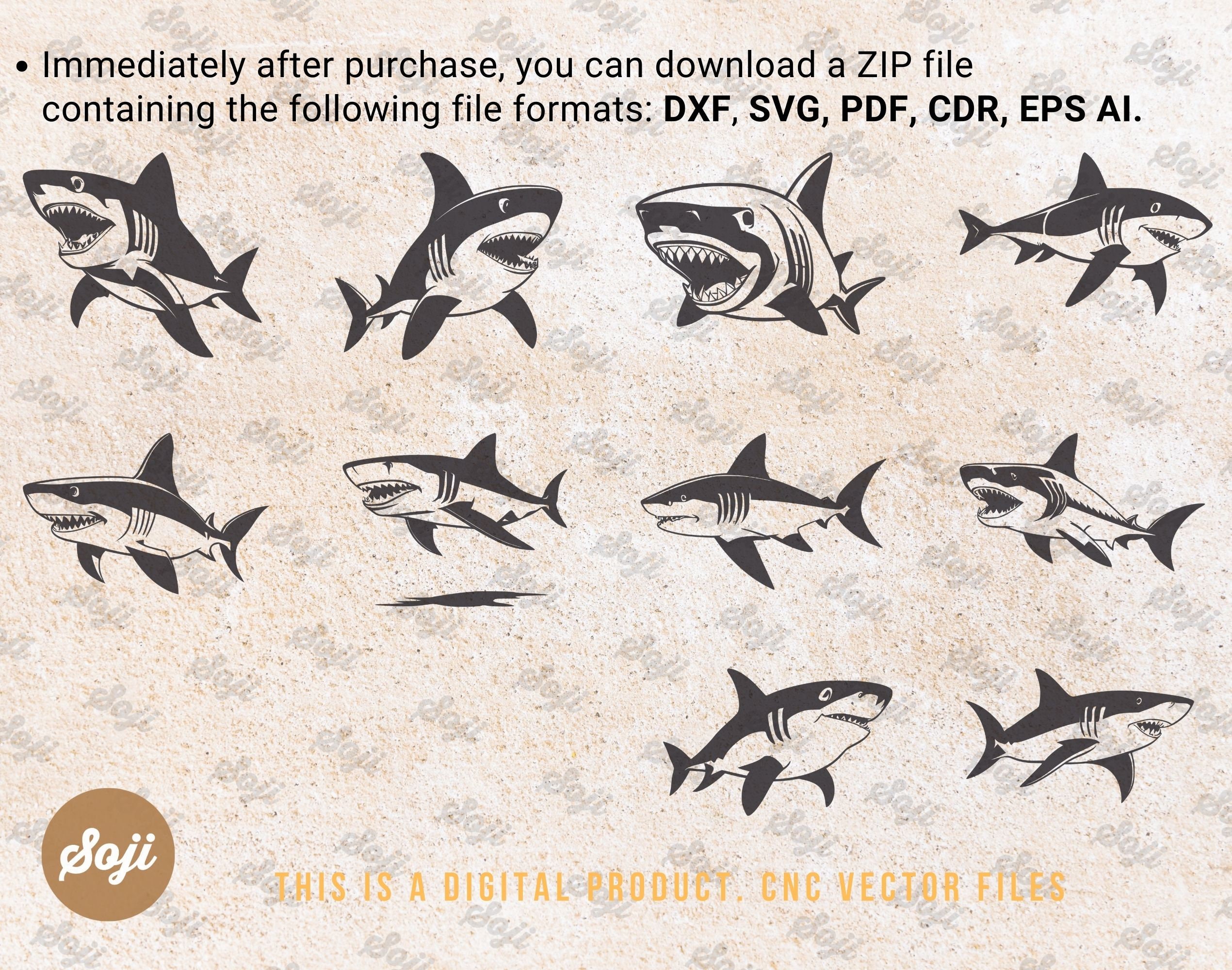 Shark Svg Bundle Laser Cut Files Sharks Dxf File Cricut Files White ...