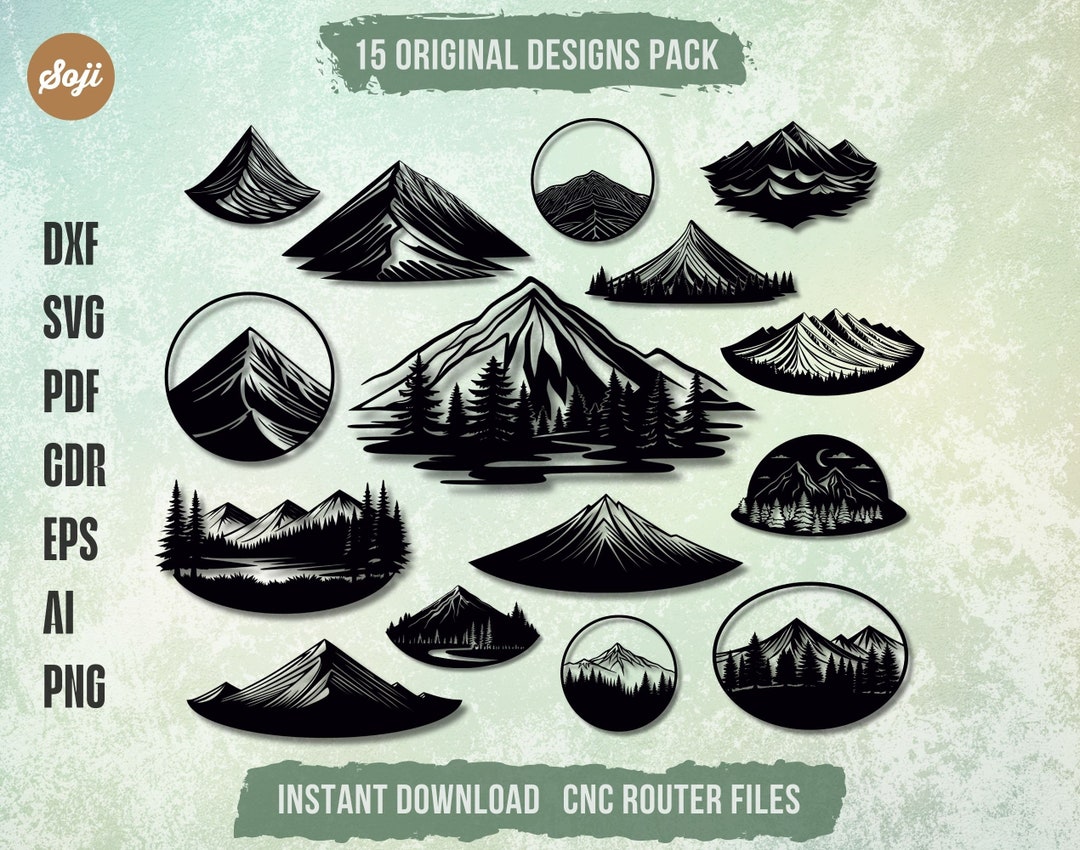 Mountain Svg Bundle Laser Cut Files Mountains Dxf File Cricut Files Cnc ...