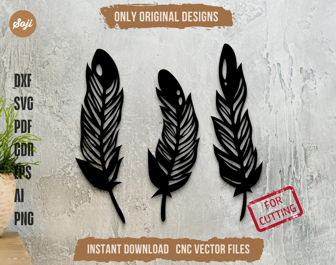 Three Feathers Svg Laser Cut Dxf Cdr Vector File For Cnc Cricut 0423