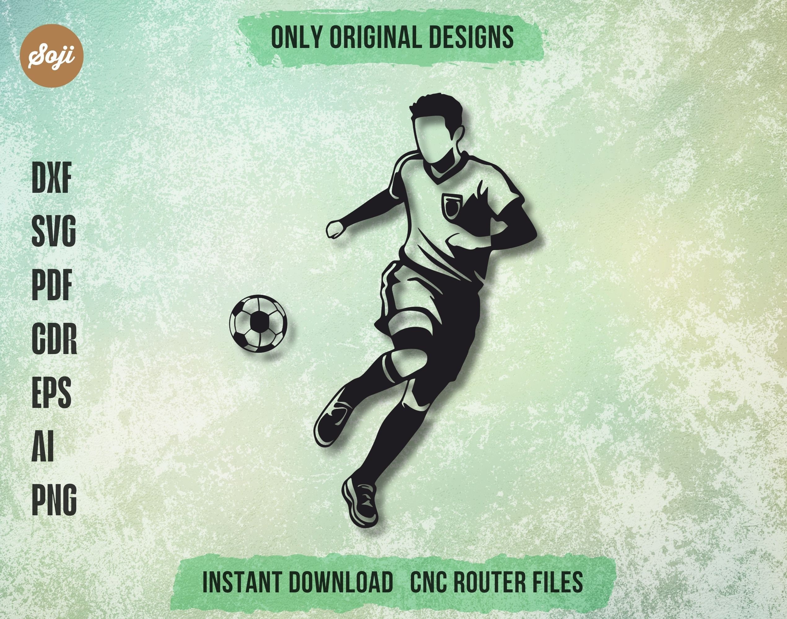 Soccer Player Svg Laser Cut Files Footballer Dxf File for Cnc Vector ...