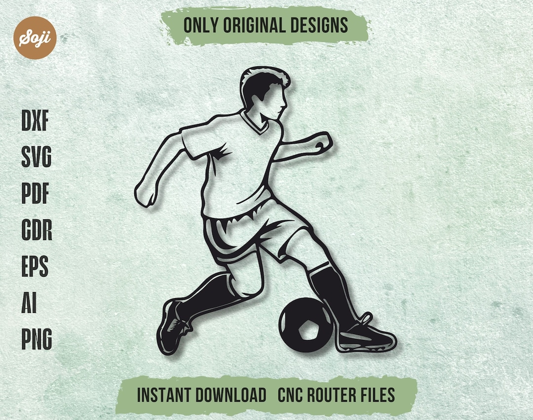 Soccer player svg laser cut files Footballer dxf file for cnc Vector ...