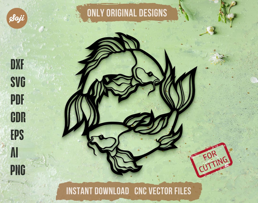 Koi Fish Svg – Laser Cut Dxf Cdr Vector File for CNC, Cricut, Glowforge ...