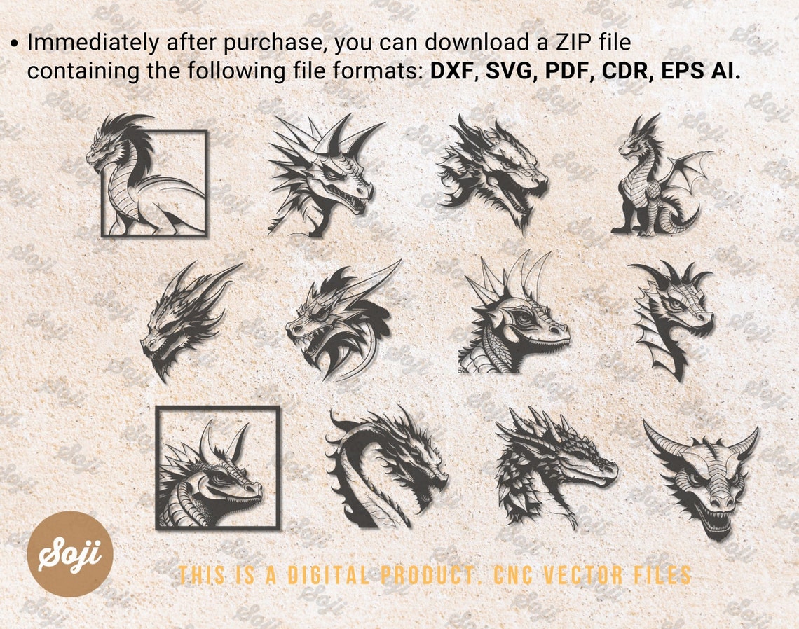 Dragons Svg Bundle Laser Cut Files Dragon Head Dxf File Cricut Files ...