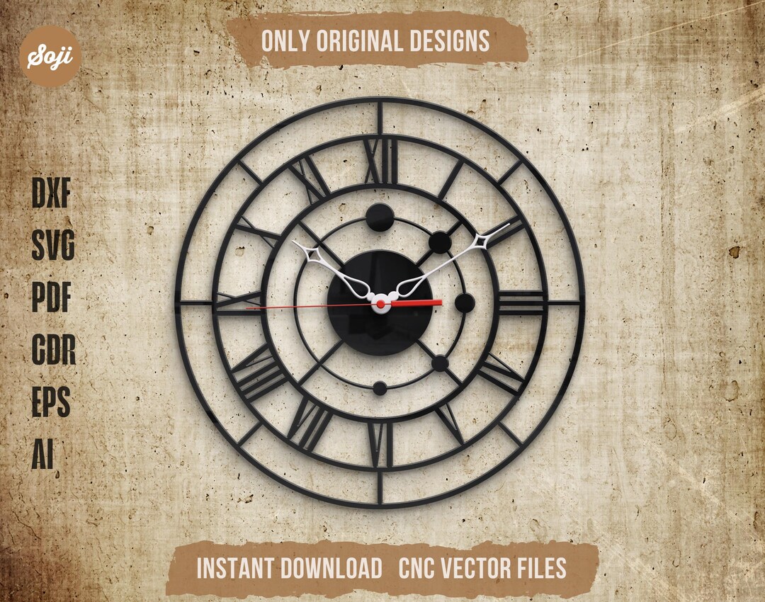 Wall Clock SVG, Dxf Files for Cnc, Clock Face Svg, Classic Roman Wall ...