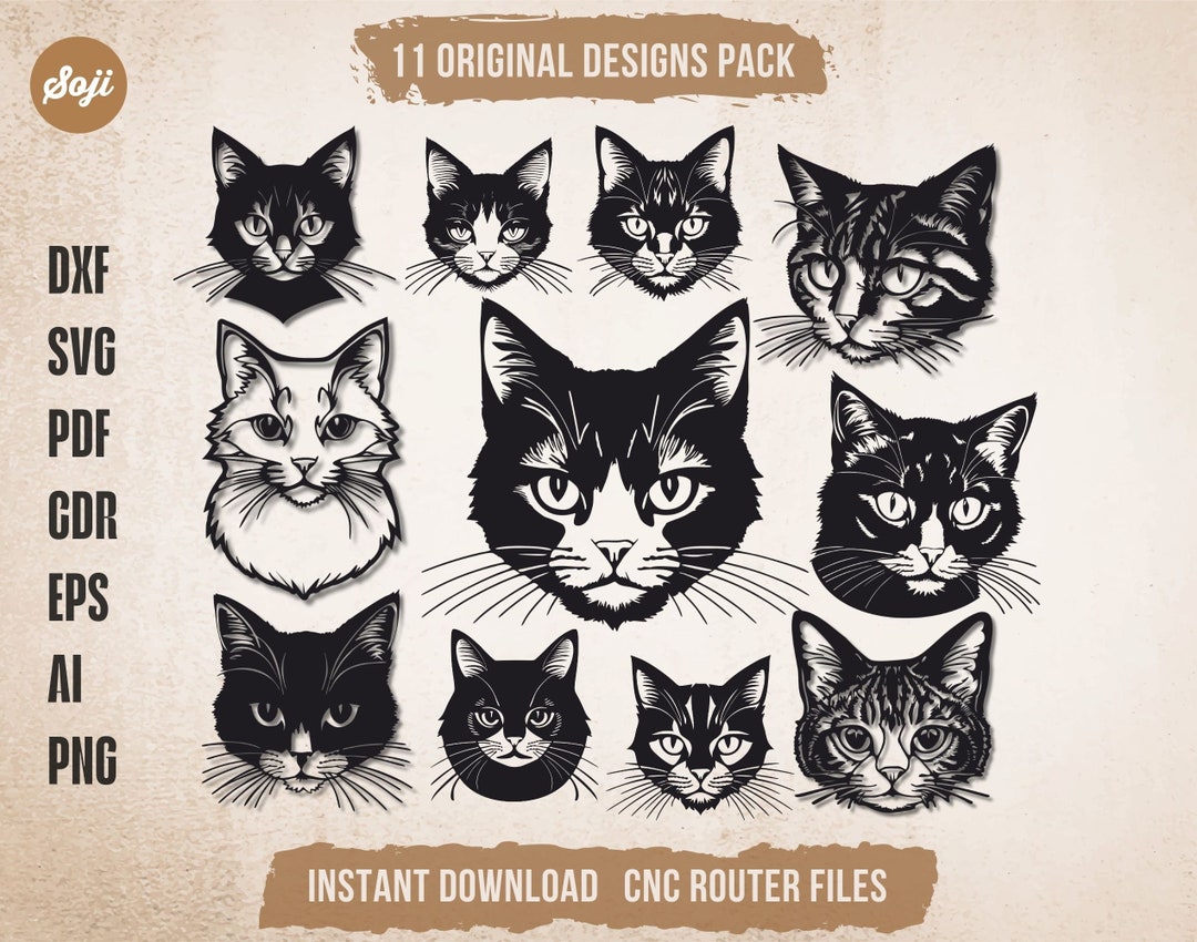 Cat Svg Bundle Laser Cut Files Dxf File for Laser Cats Cricut Svg Cnc ...