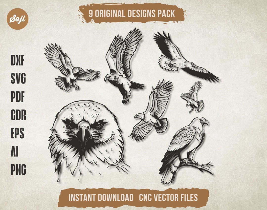 Eagles Svg Bundle Digital Prints Hawk Dxf File Bundles Flying Birds Cnc Router Files for ...