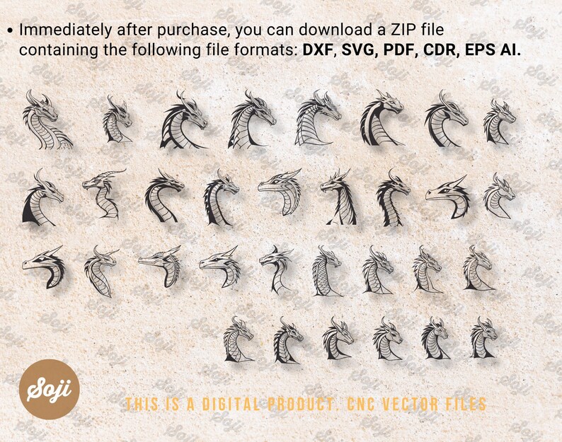 Dragons Svg Bundle Digital Prints Dragon Head Dxf File Bundle Cnc ...