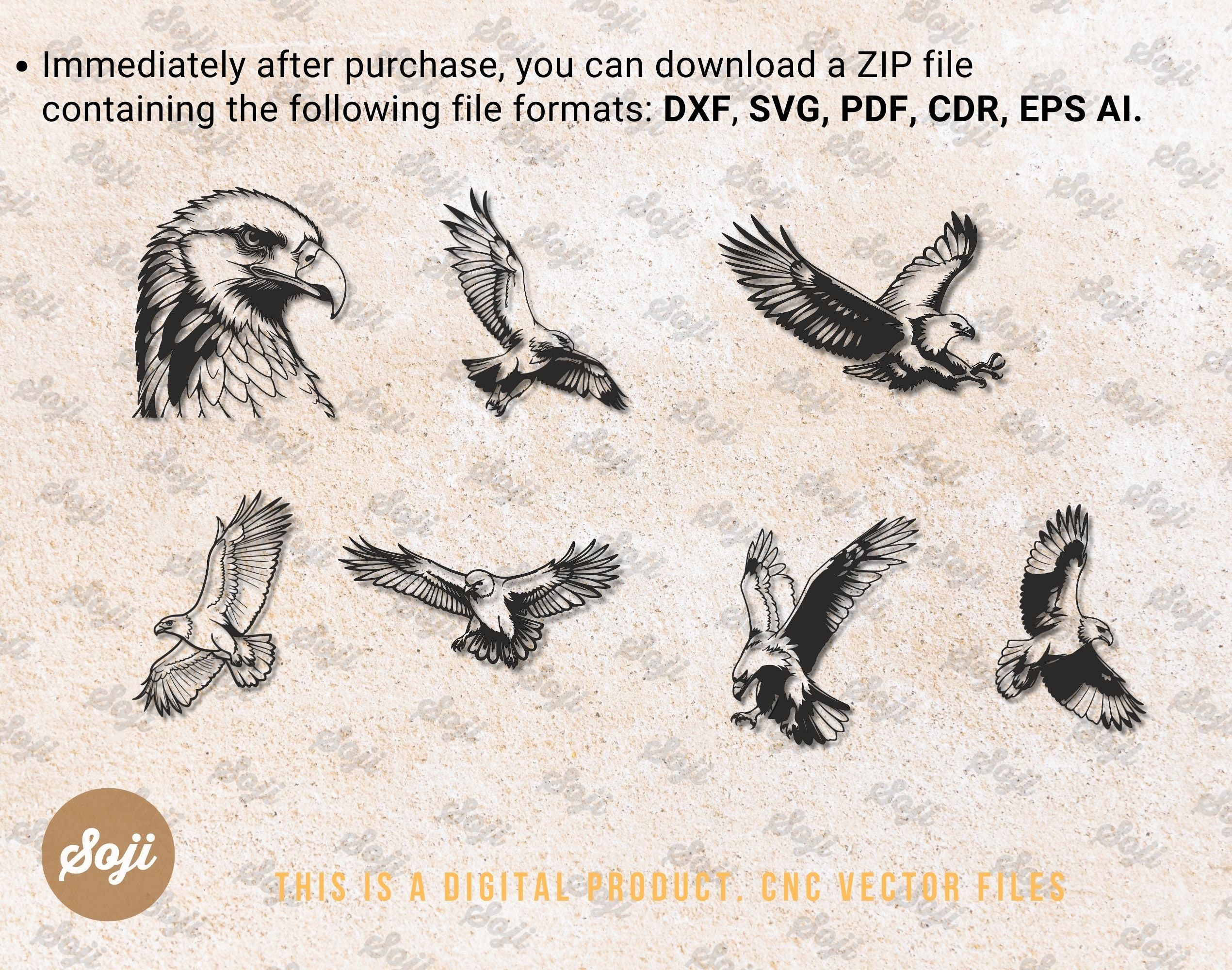 Flying Eagle Svg Bundle Laser Cut Files Hawk Dxf File Cricut Files ...