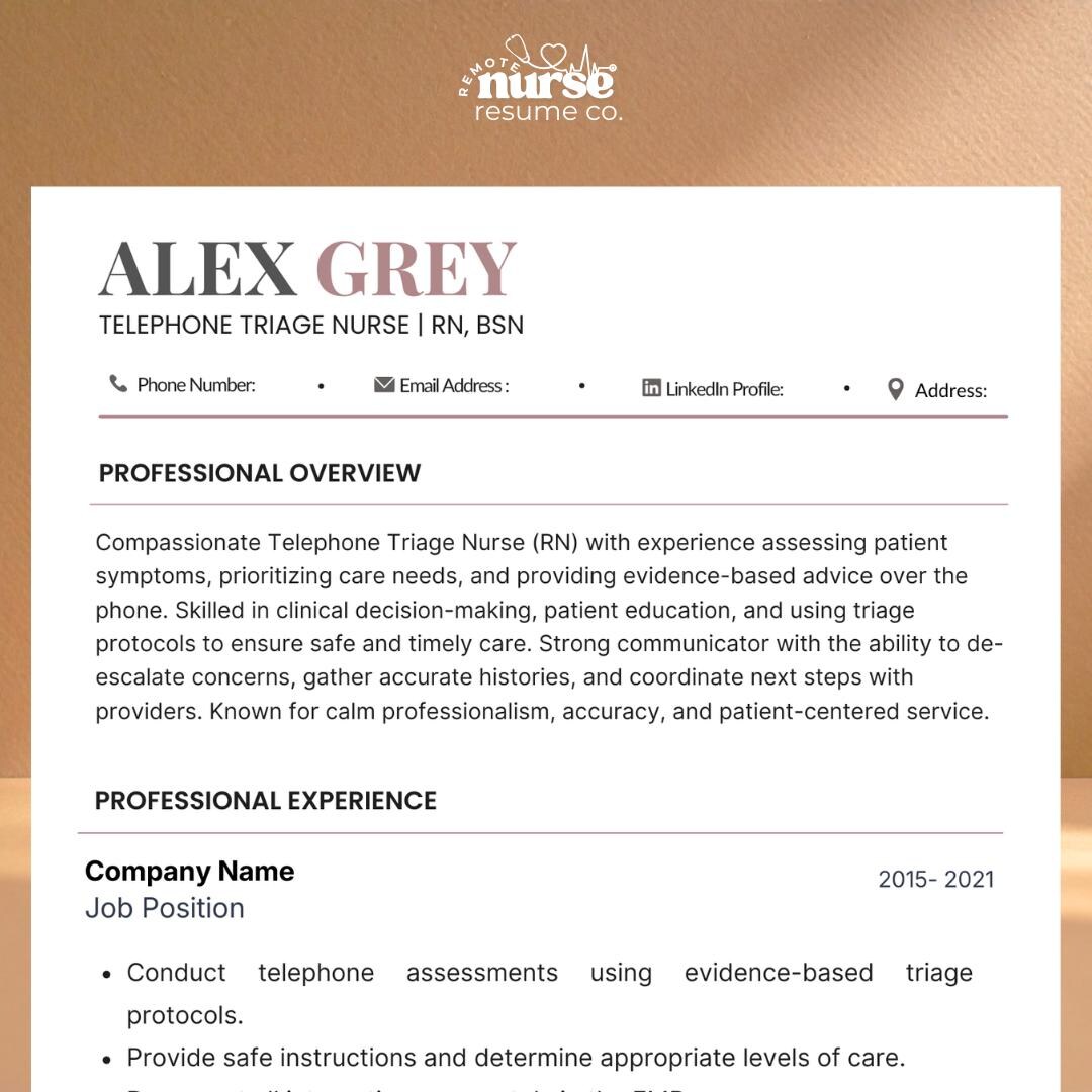 Remote Triage Nurse Resume Template, ATS Friendly (digital) - Etsy