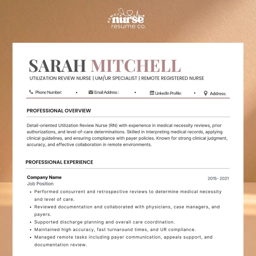 Utilization Review Nurse Resume Template | UR RN | Remote Insurance ...