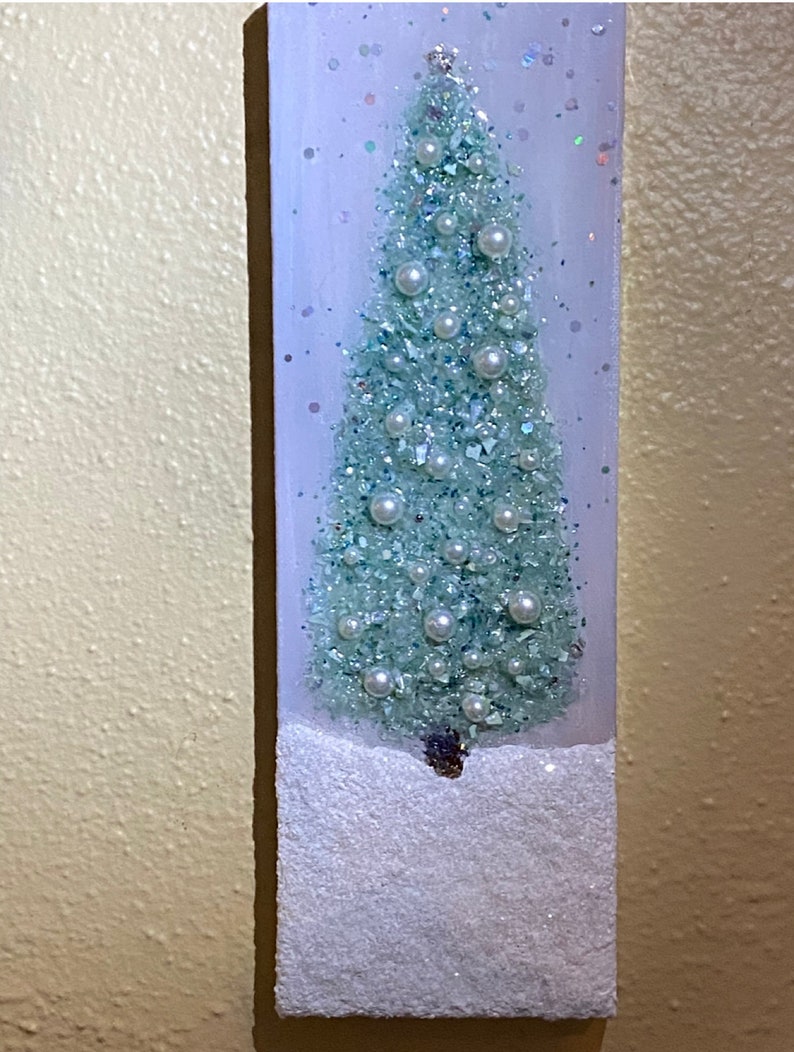 Aqua Crushed Glass Christmas Tree Wall Art: Resin Coated Canvas (4x12 ...