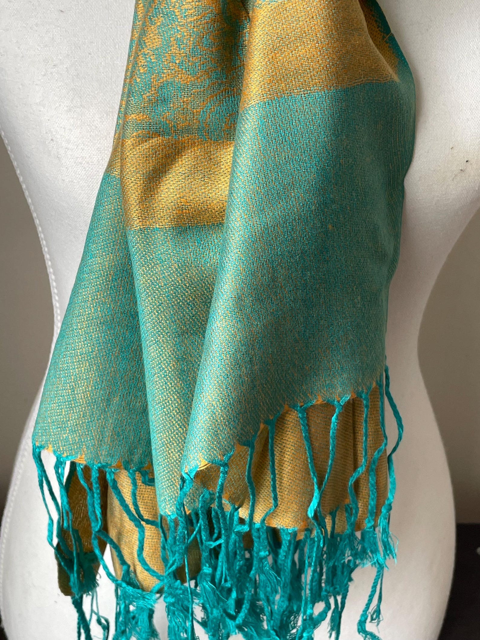 Blue Golden Yellow Pashmina Scarf Multicolor Shawl - Etsy