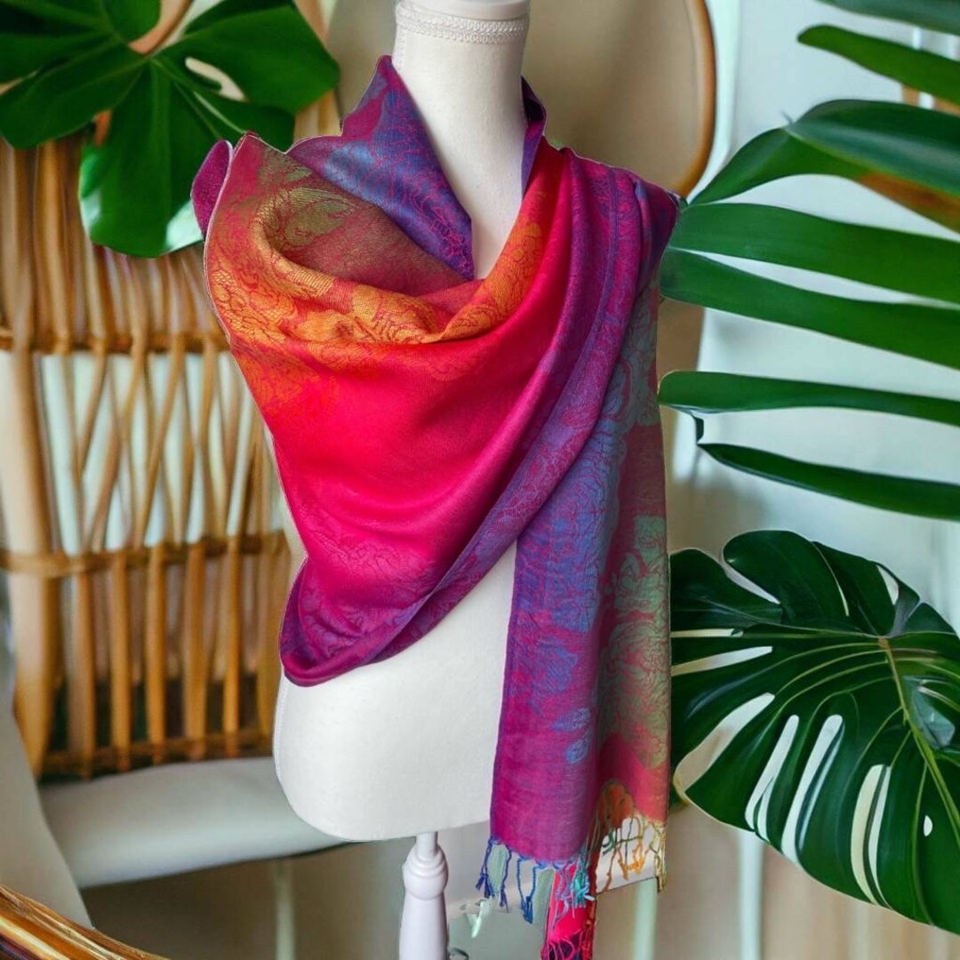 Sunset Orange Rainbow Silk Pashmina Scarf Multicolor Shawl - Etsy