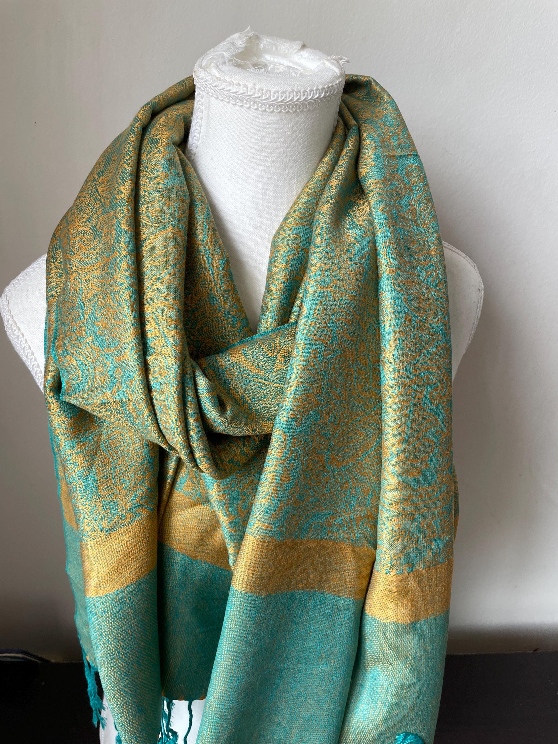 Blue Golden Yellow Pashmina Scarf Multicolor Shawl - Etsy