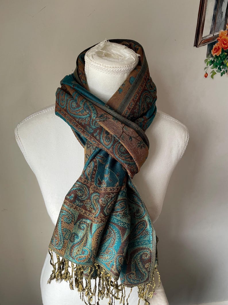 Teal Pashmina Cotton Scarf Shawl Wrap Paisley Print Boho - Etsy