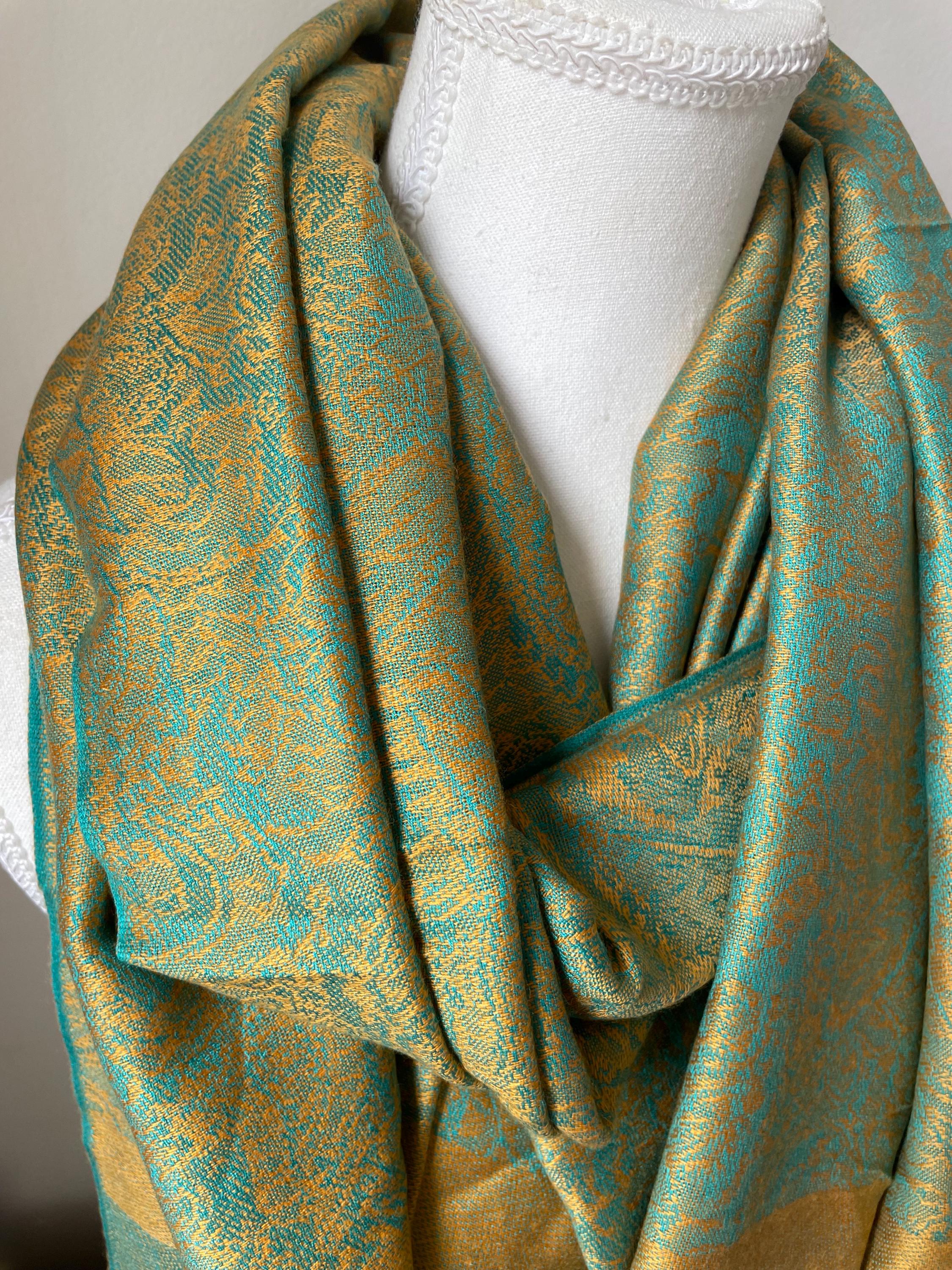 Blue Golden Yellow Pashmina Scarf Multicolor Shawl - Etsy