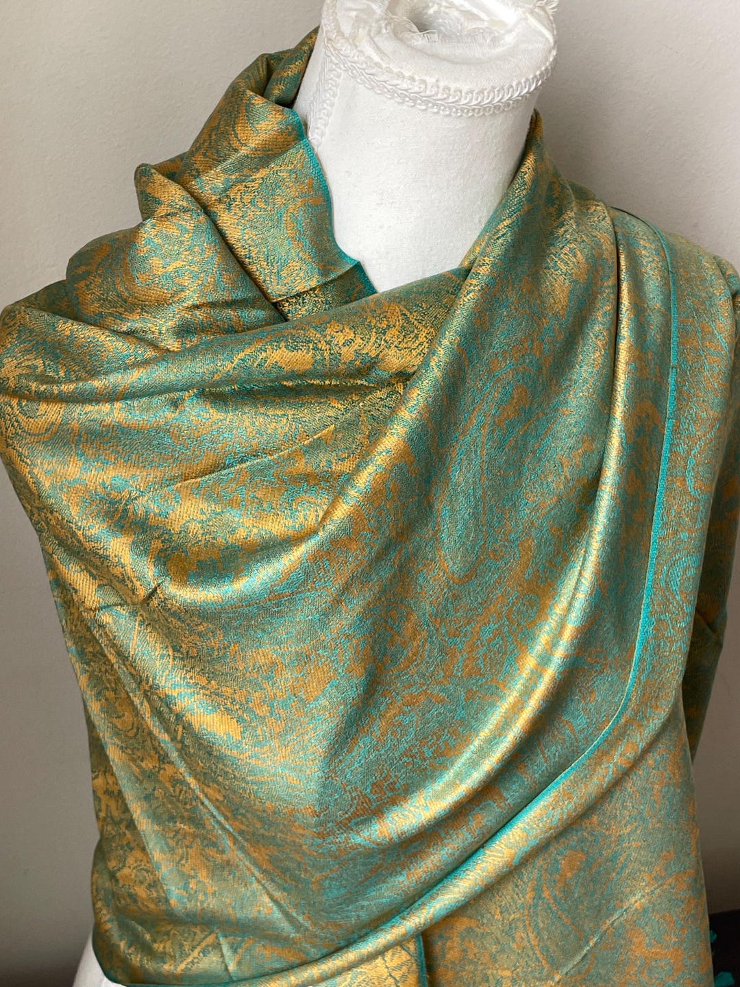 Blue Golden Yellow Pashmina Scarf Multicolor Shawl - Etsy