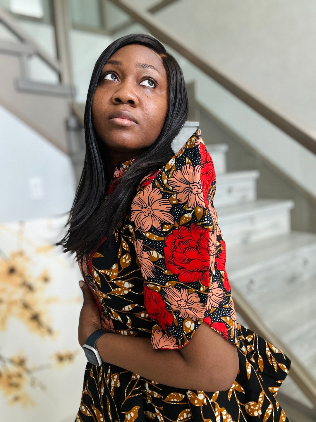 Ankara Peplum Top, African Print Peplum Top, Red Puffed-sleeve Bodycon Peplum Top, Pleated ...