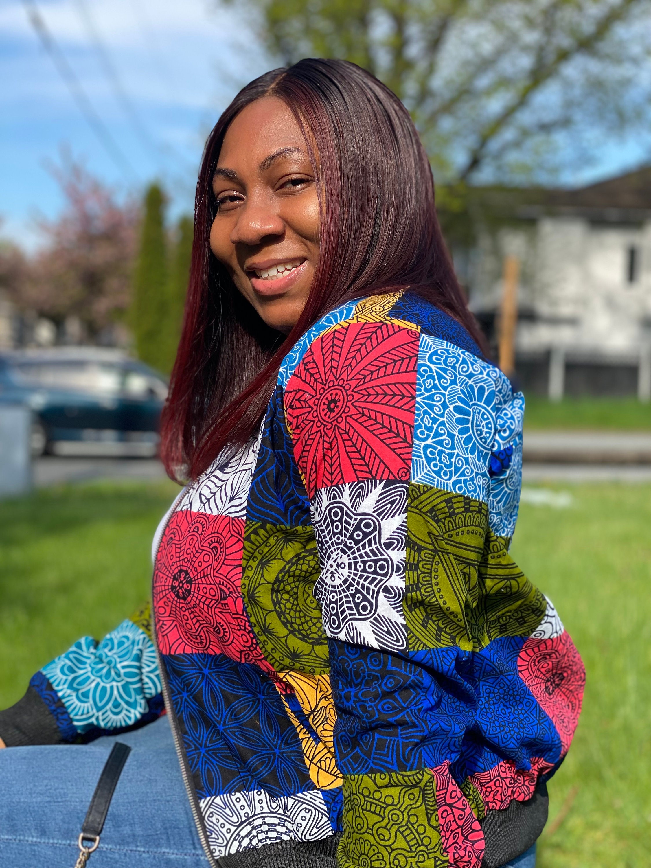 Aztec Pattern African Ankara Print Bomber Jacket. Pollo Collar Elastic ...