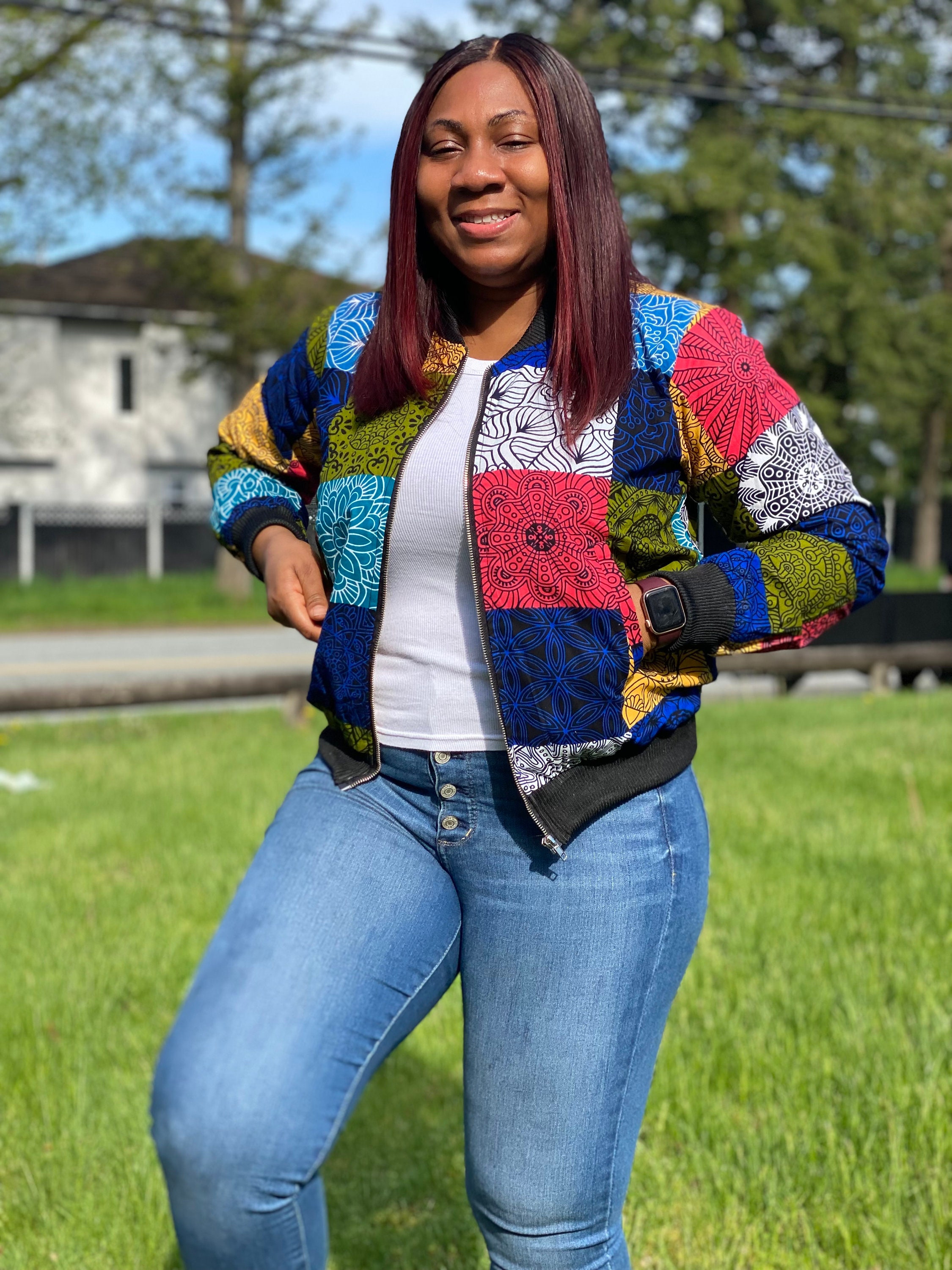 Aztec Pattern African Ankara Print Bomber Jacket. Pollo Collar Elastic ...