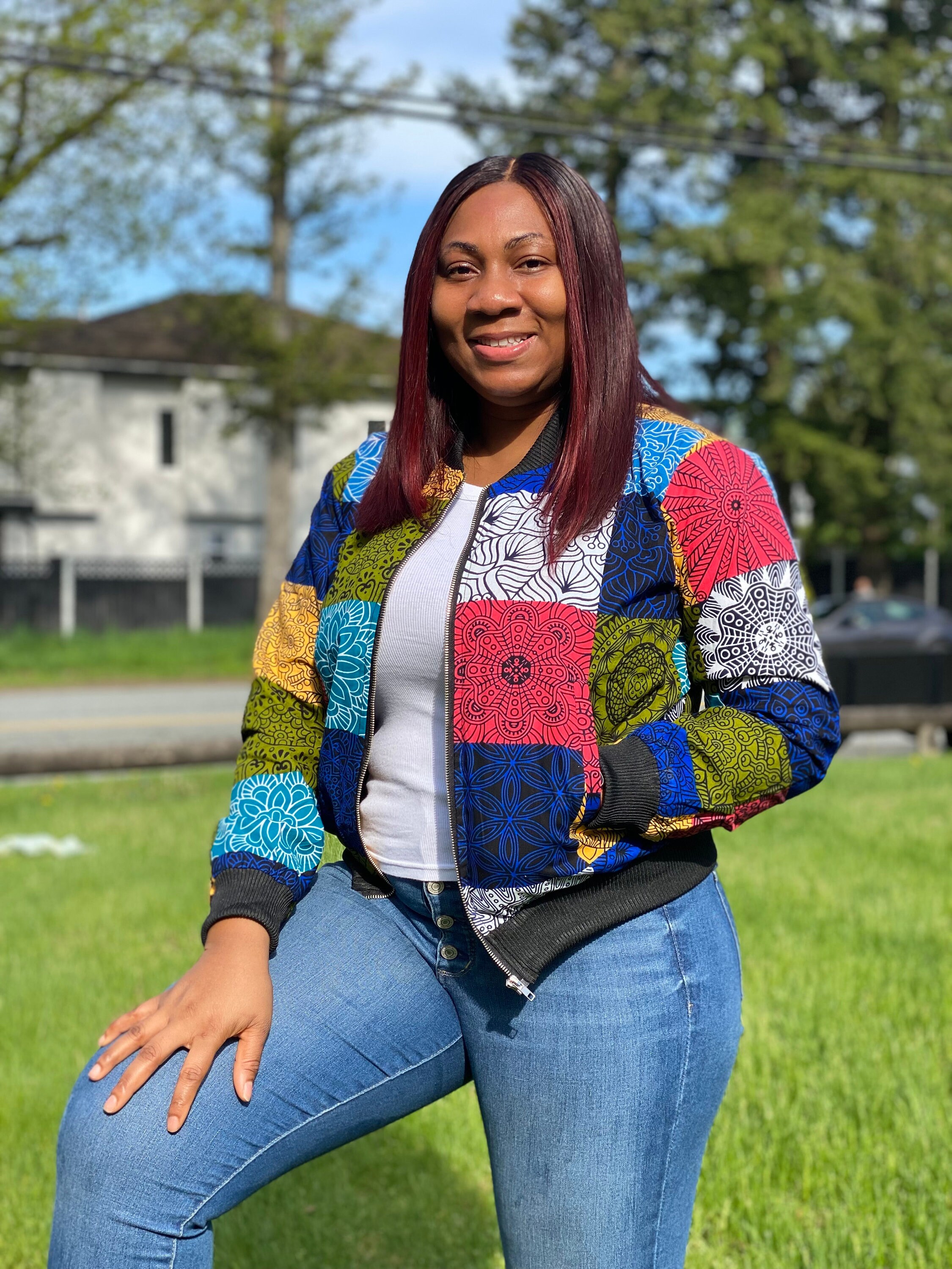 Aztec Pattern African Ankara Print Bomber Jacket. Pollo Collar Elastic ...