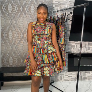 Sleeveless African Print Bodice 3 Steps Above Knee Short Dress. - Etsy