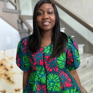 Ankara Peplum Top, African Print Peplum Top, Green Puffed-sleeve Bodycon Top, Pleated Padded ...