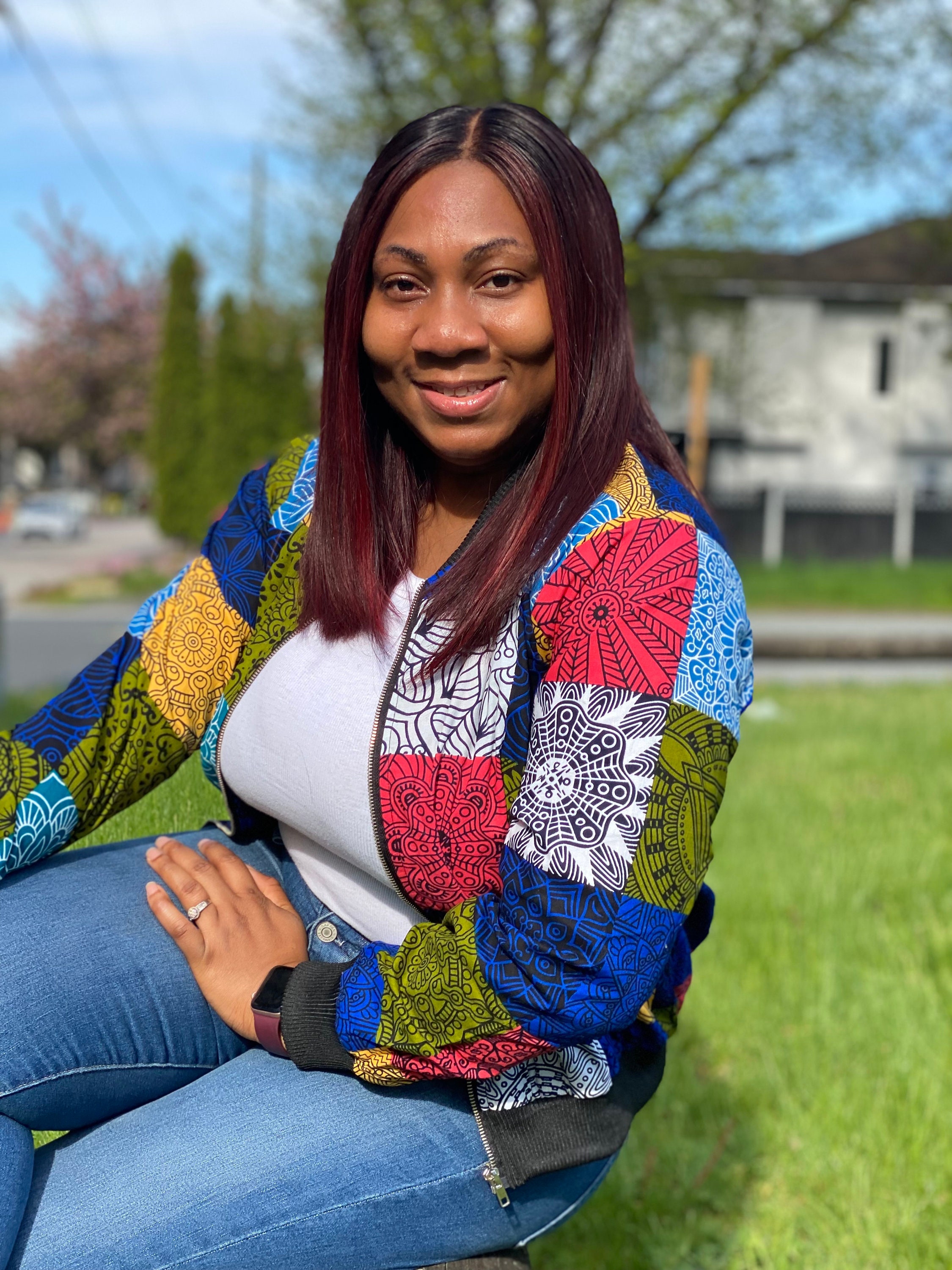 Aztec Pattern African Ankara Print Bomber Jacket. Pollo Collar Elastic ...