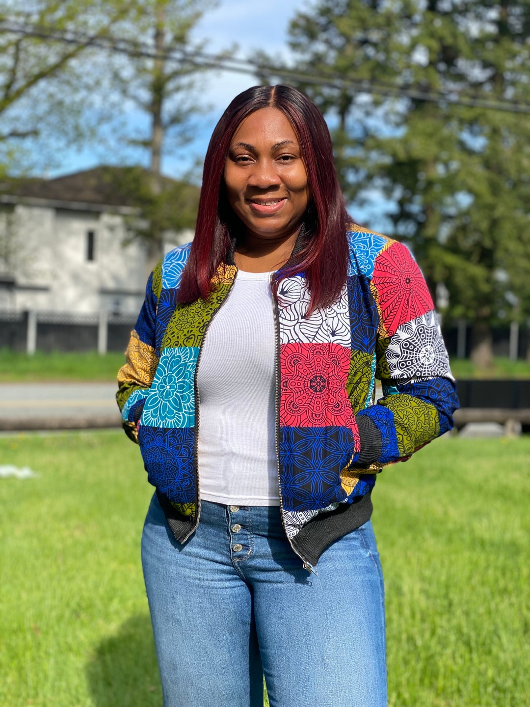 Aztec Pattern African Ankara Print Bomber Jacket. Pollo Collar Elastic ...