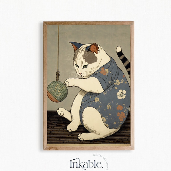 Japanese Cat Art Print - Etsy UK