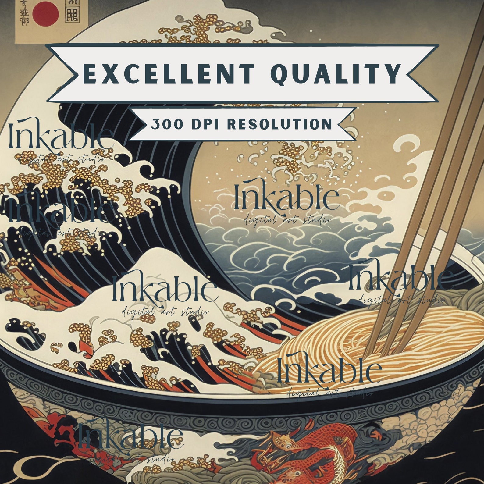 Ukiyo-e Ramen Bowl Printable Art Print: Great Wave off Kanagawa ...