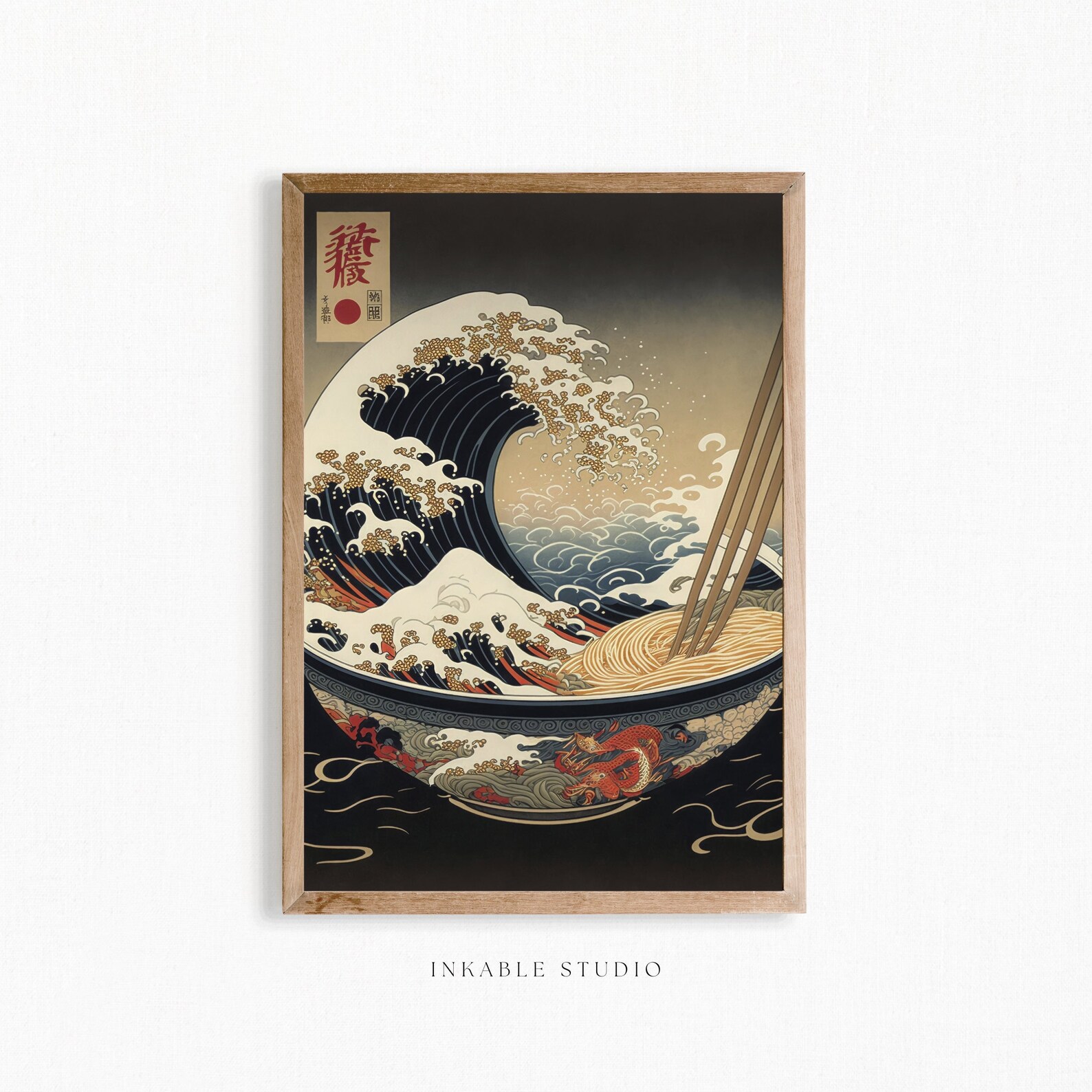 Ukiyo-e Ramen Bowl Printable Art Print: Great Wave off Kanagawa ...
