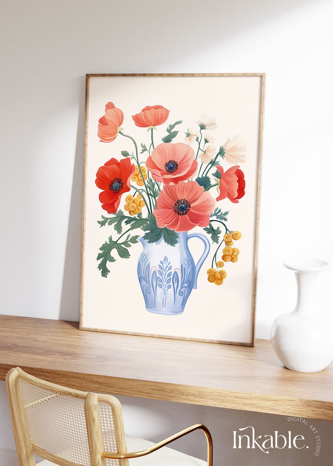 Poppy Flower Print Printable Wall Art, Red Poppy Art Print Colorful ...