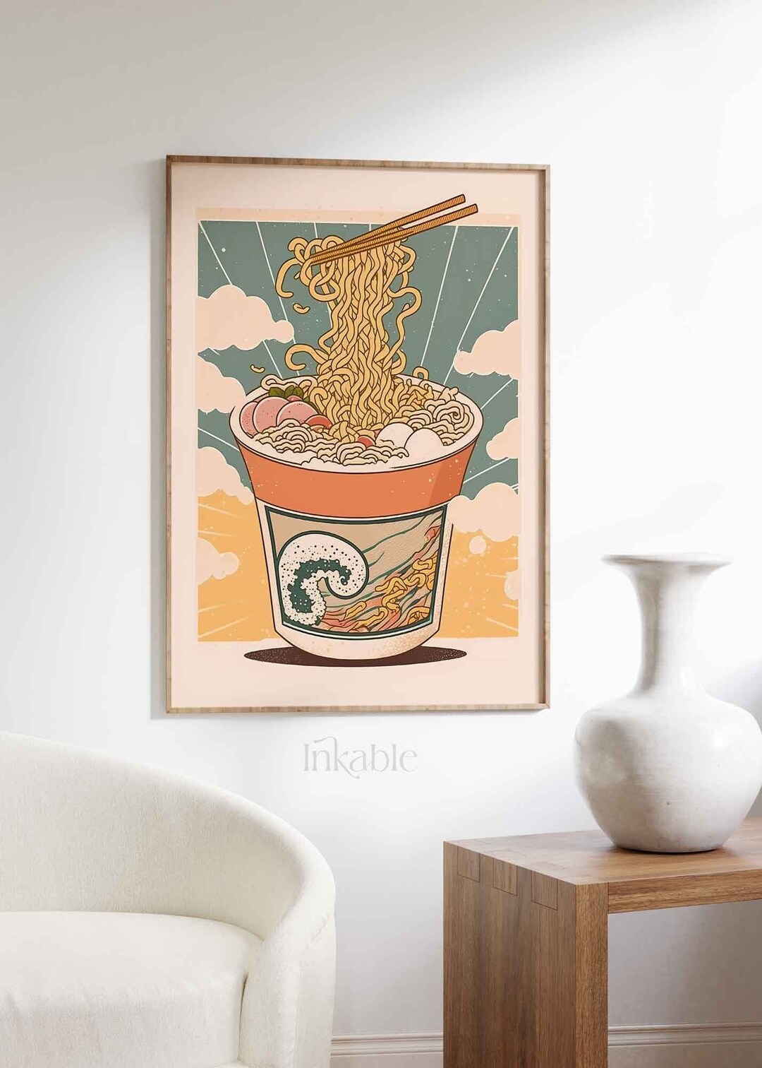 Retro Japanese Ramen PRINTABLE Wall Art, Ramen Print Illustration ...
