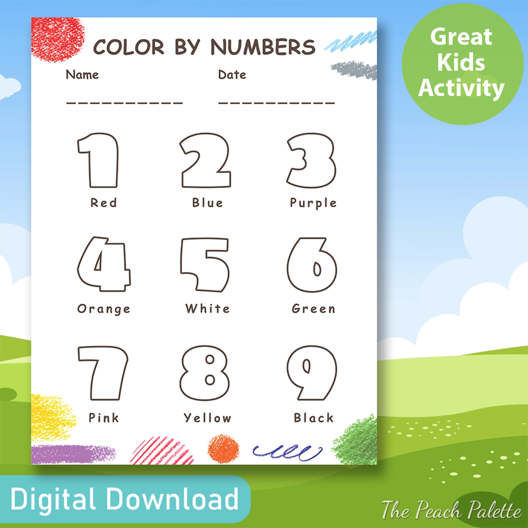 Coloring Page by Numbers 1 to 9 Fun Learn kids Daycare Homeschool ...