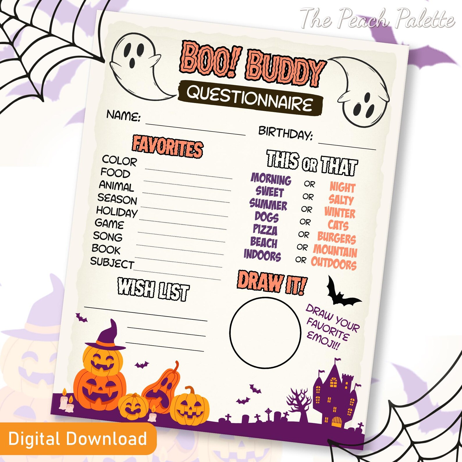 Boo Buddy Basket Questionnaire Instant Download, Halloween Gift ...