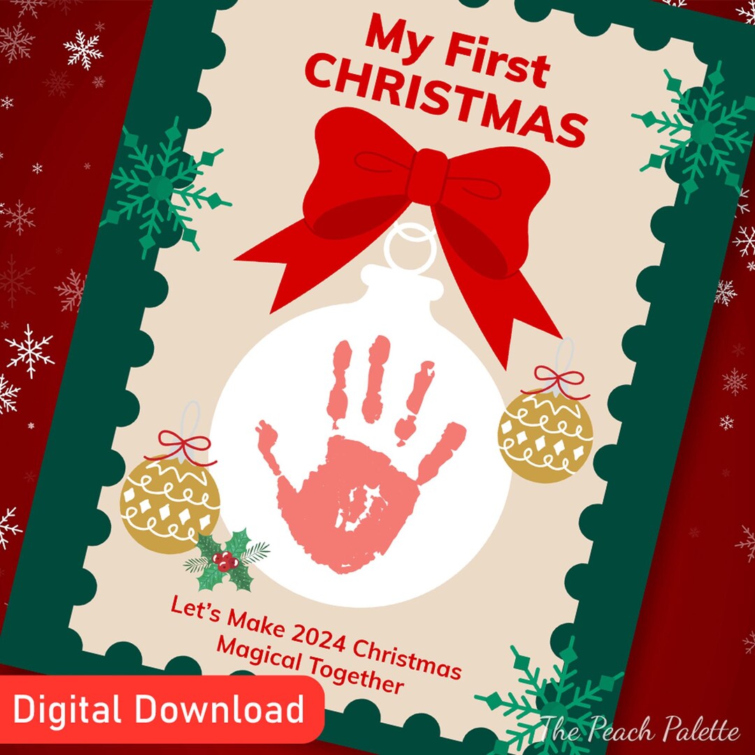 My First Christmas Handprint Art, Holiday Footprint Craft, Xmas ...