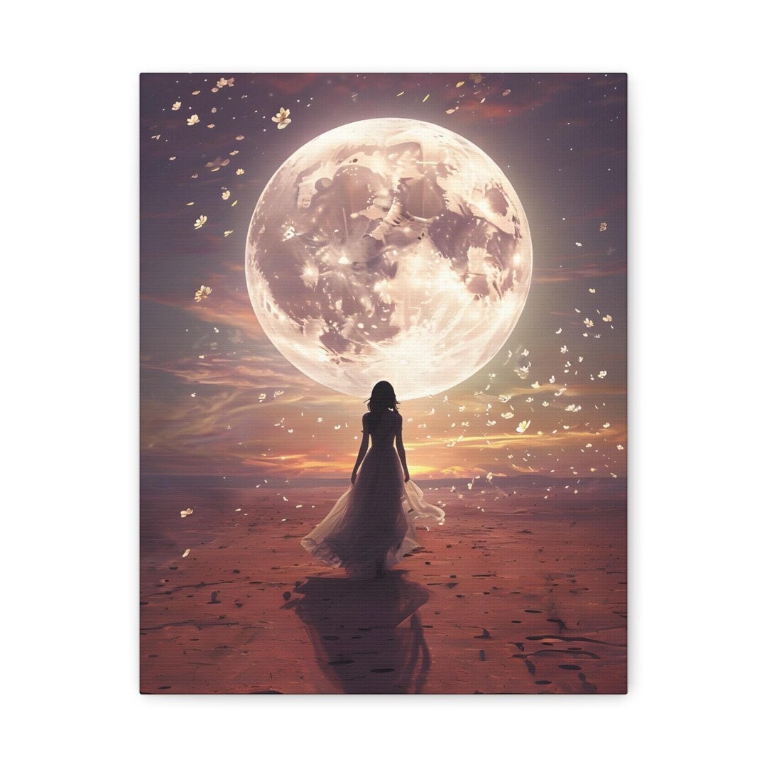Canvas Art, Full Moon Woman Walking, Stunning Colors, Relaxing, Wall ...