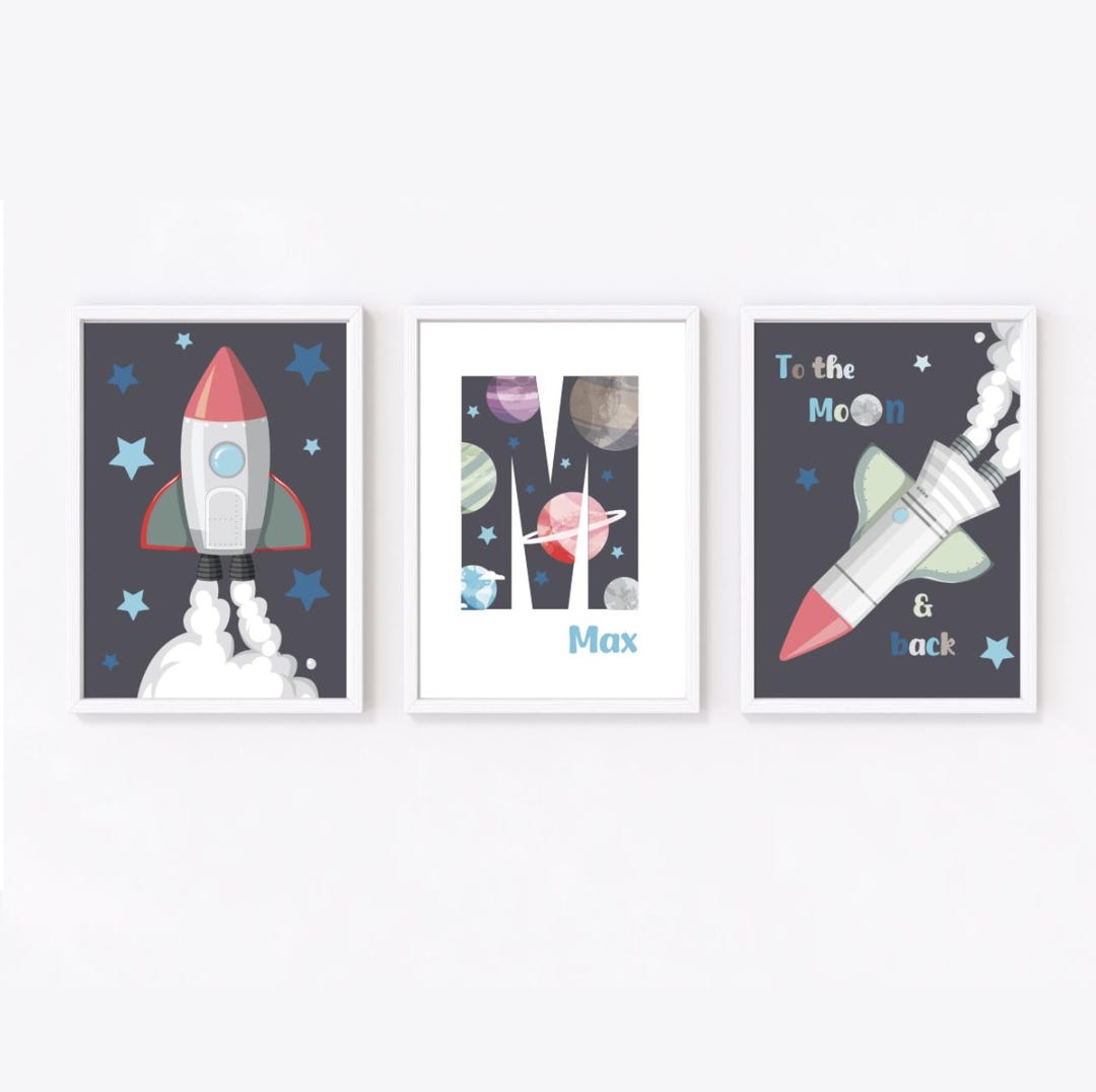 Set of 3 Rocket Ship Space Themed 'personalised' A4 Unframed Prints ...