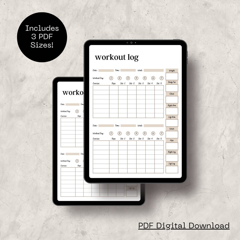 Workout Log & Fitness Tracker Printable PDF Worksheet - Workout Tracker ...