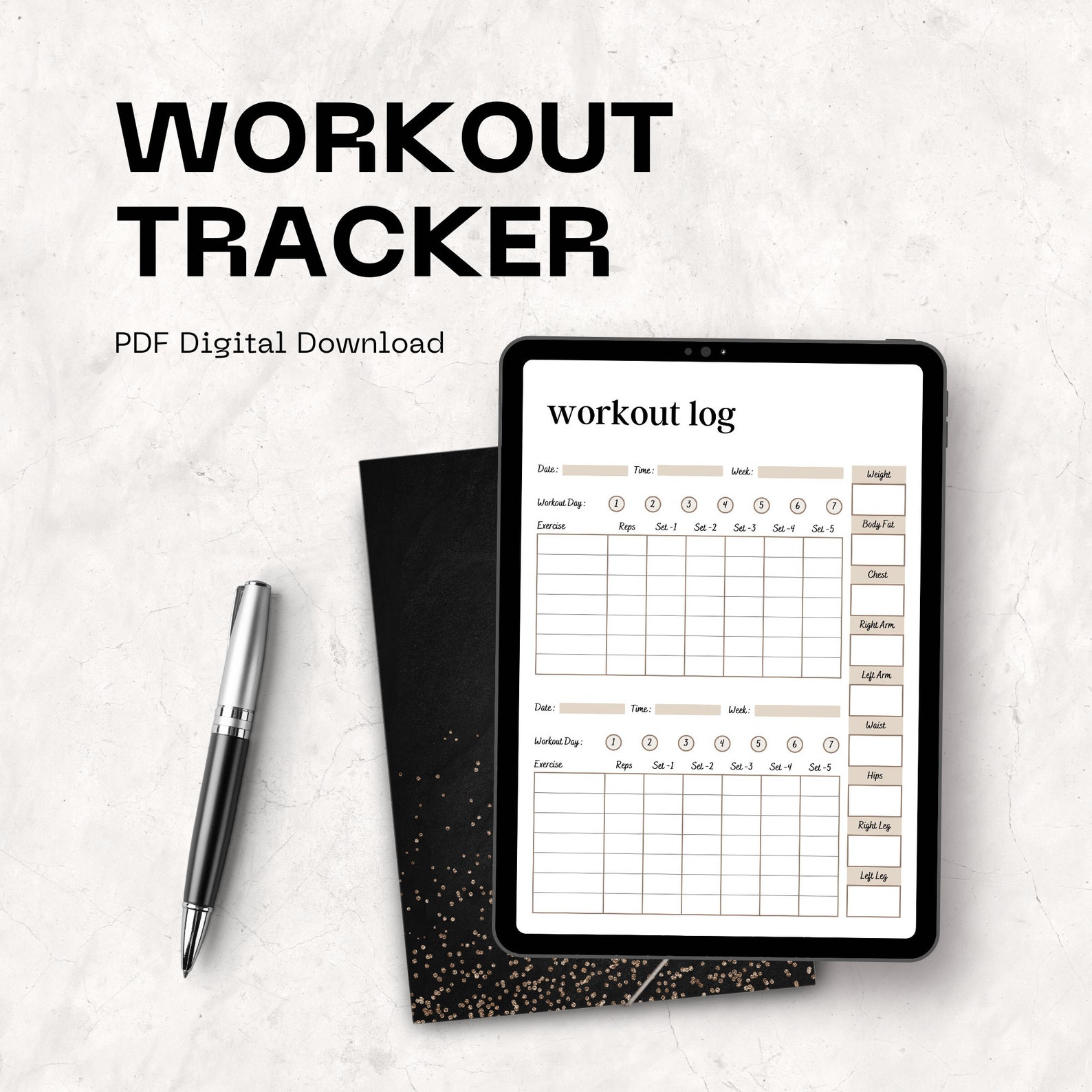 Workout Log & Fitness Tracker Printable PDF Worksheet - Workout Tracker ...